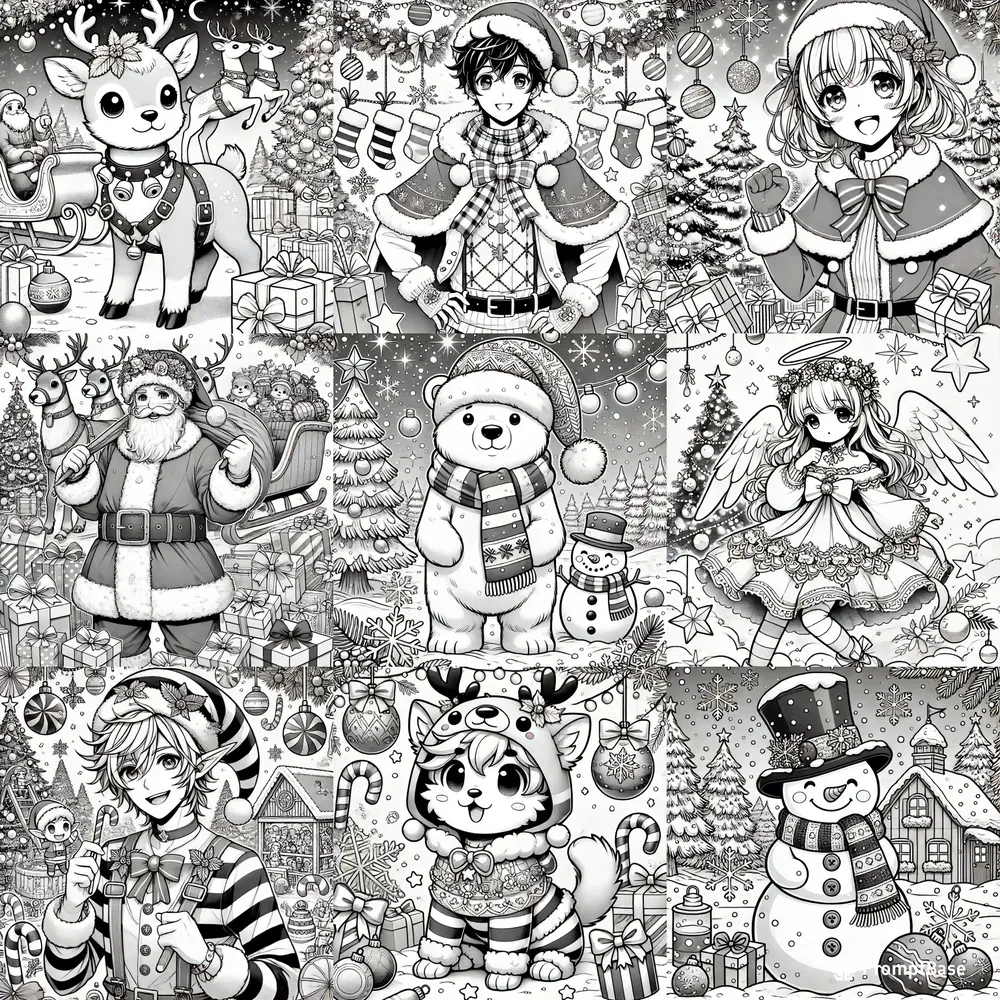 Manga Anime Christmas Coloring Pages DALL·E Prompt | PromptBase