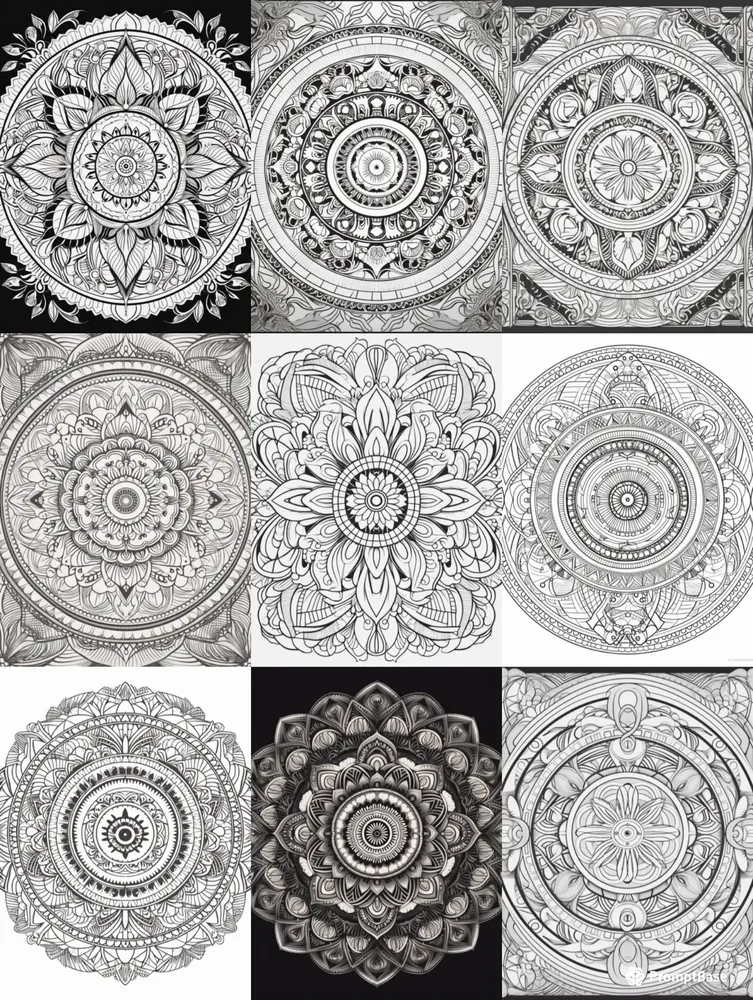 Mandala Coloring Pages Midjourney Prompt | PromptBase