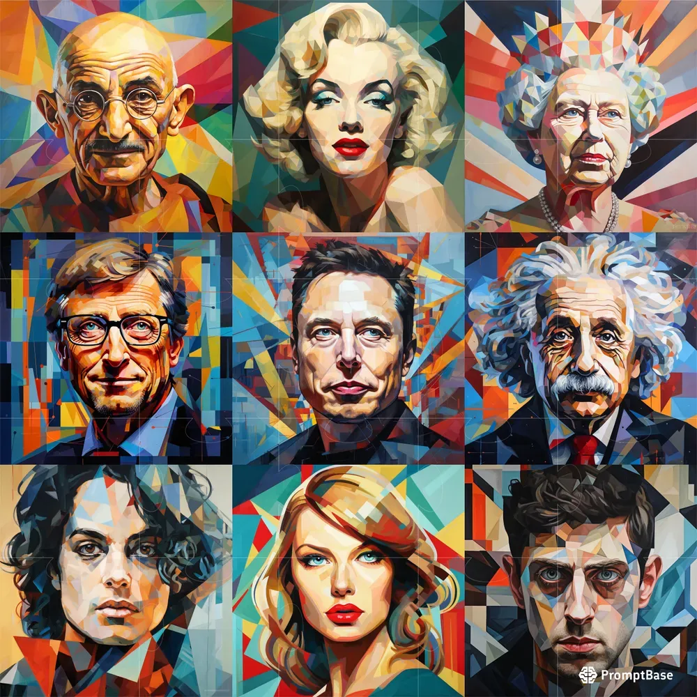 Famous People Cubism Portraits Midjourney Prompt | PromptBase
