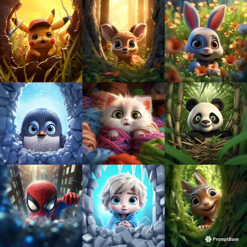 Cute Peekaboo 3D Portrait Characters Midjourney Prompt | PromptBase