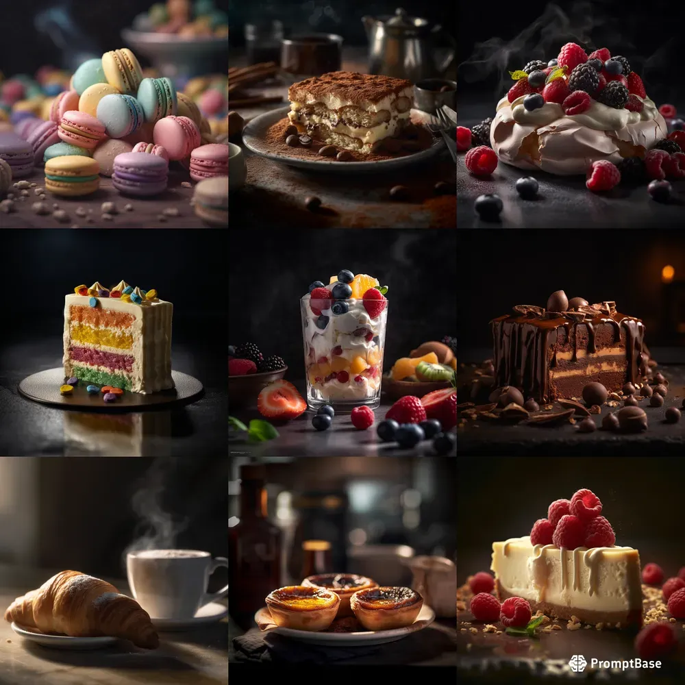 Desserts Realistic Food Photographs Midjourney Prompt | PromptBase