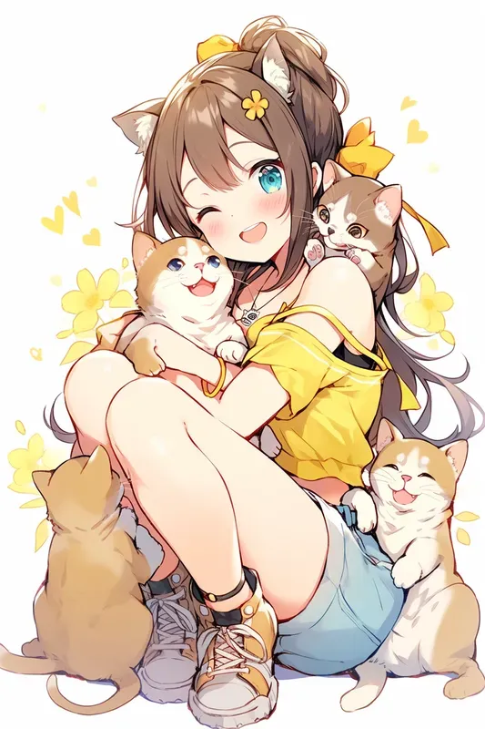 Anime Girl Hugging A Cat Midjourney Prompt PromptBase