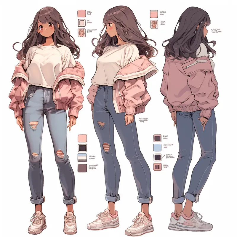 Anime Girl Character Reference Sheets Midjourney Prompt | PromptBase