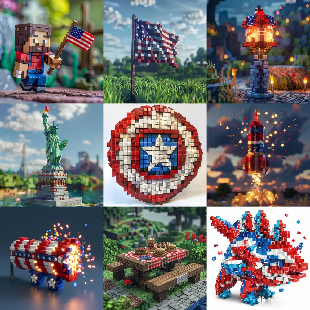 Minecraft Patriotic 4th Of July Designs Midjourney Prompt | PromptBase