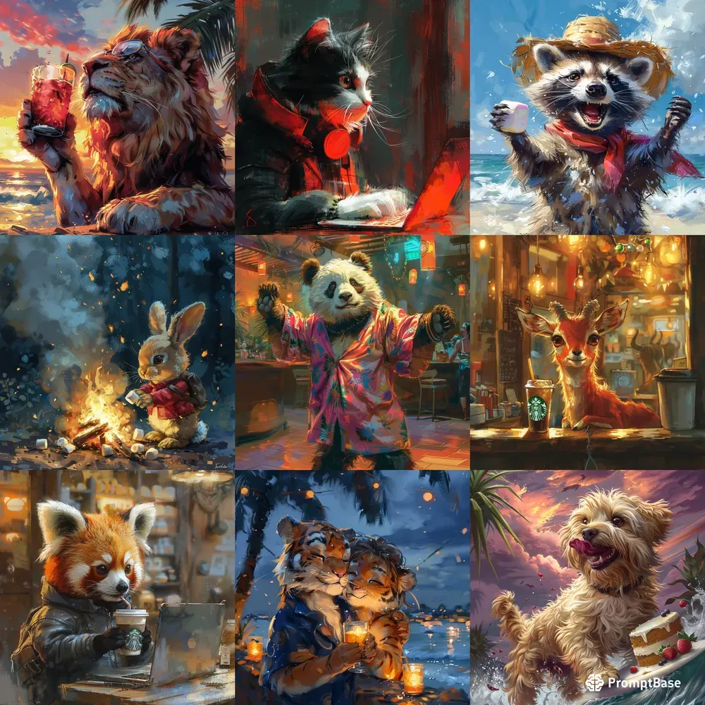 Joyful Critters Animals Living Like Us Midjourney Prompt | PromptBase