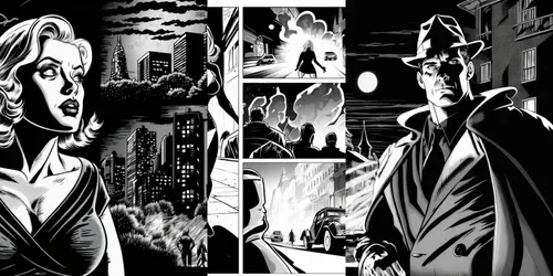 Film Noir Comic Illustrations Midjourney Prompt | PromptBase
