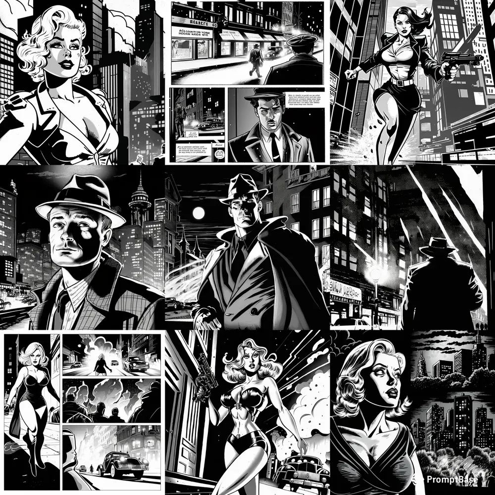 Noir Comics Illustrations Midjourney Prompt | PromptBase