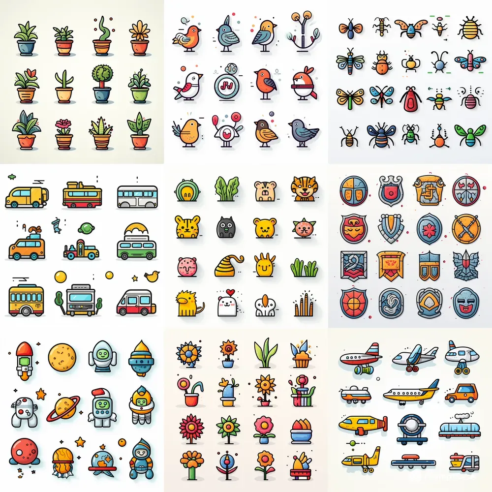 Cute 2D Cartoon Doodle Icon Sets Midjourney Prompt | PromptBase