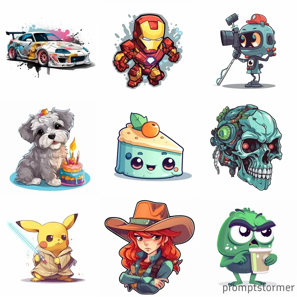 2D Flat Sticker Designs Midjourney Prompt | PromptBase