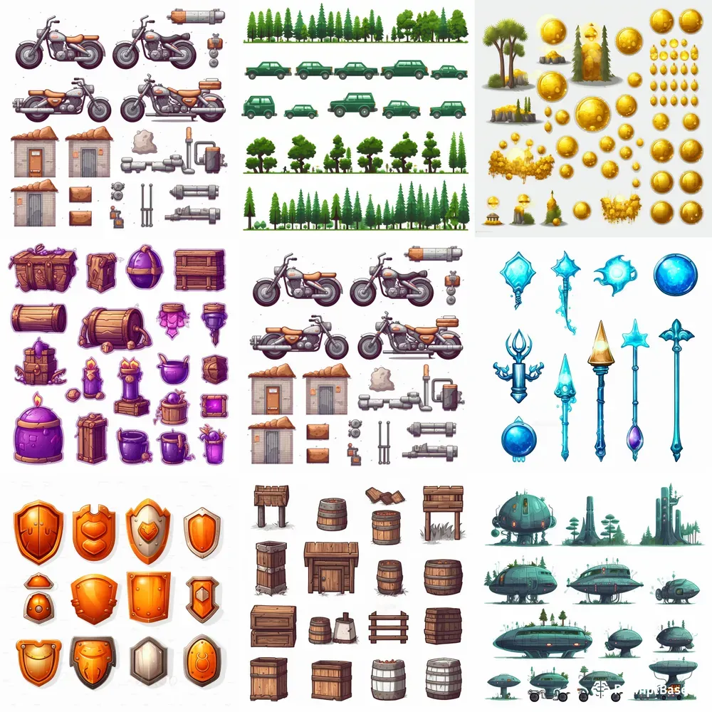 Retro 2D Assets Sheets Midjourney Prompt | PromptBase