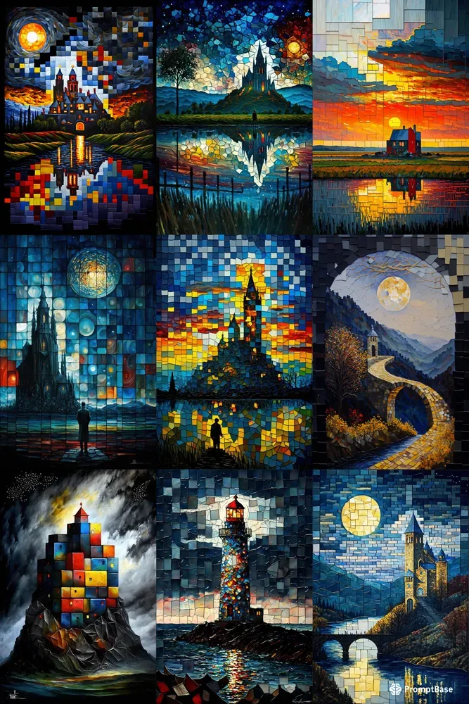 Mozaic Artworks By Piet Mondrian Midjourney Prompt | PromptBase