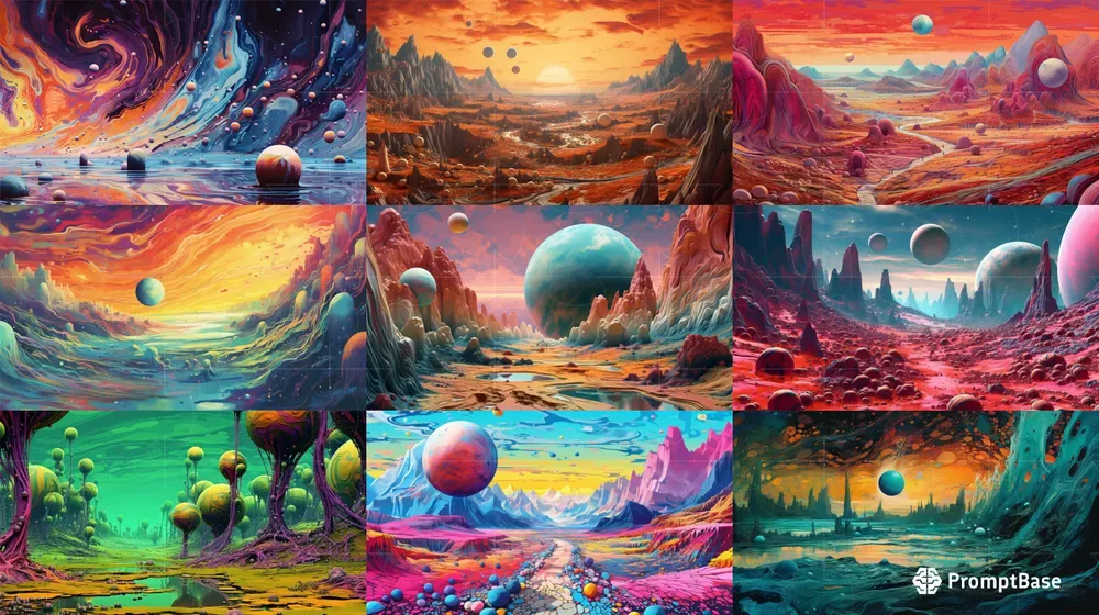 Psychedelic Planet Surfaces Midjourney Prompt | PromptBase