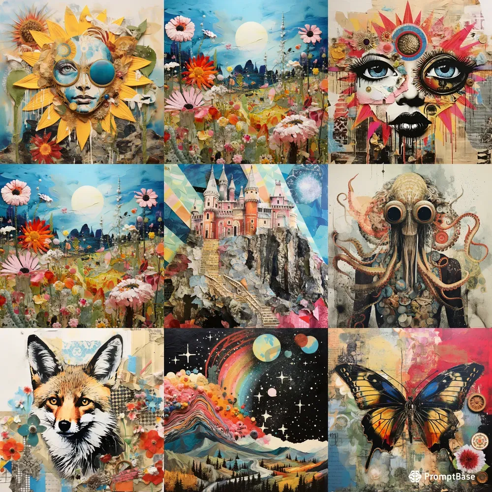 Chaotic Collage Art Midjourney Prompt | PromptBase