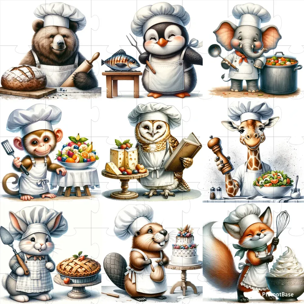 Cute Animal Chefs Cliparts DALL·E Prompt | PromptBase