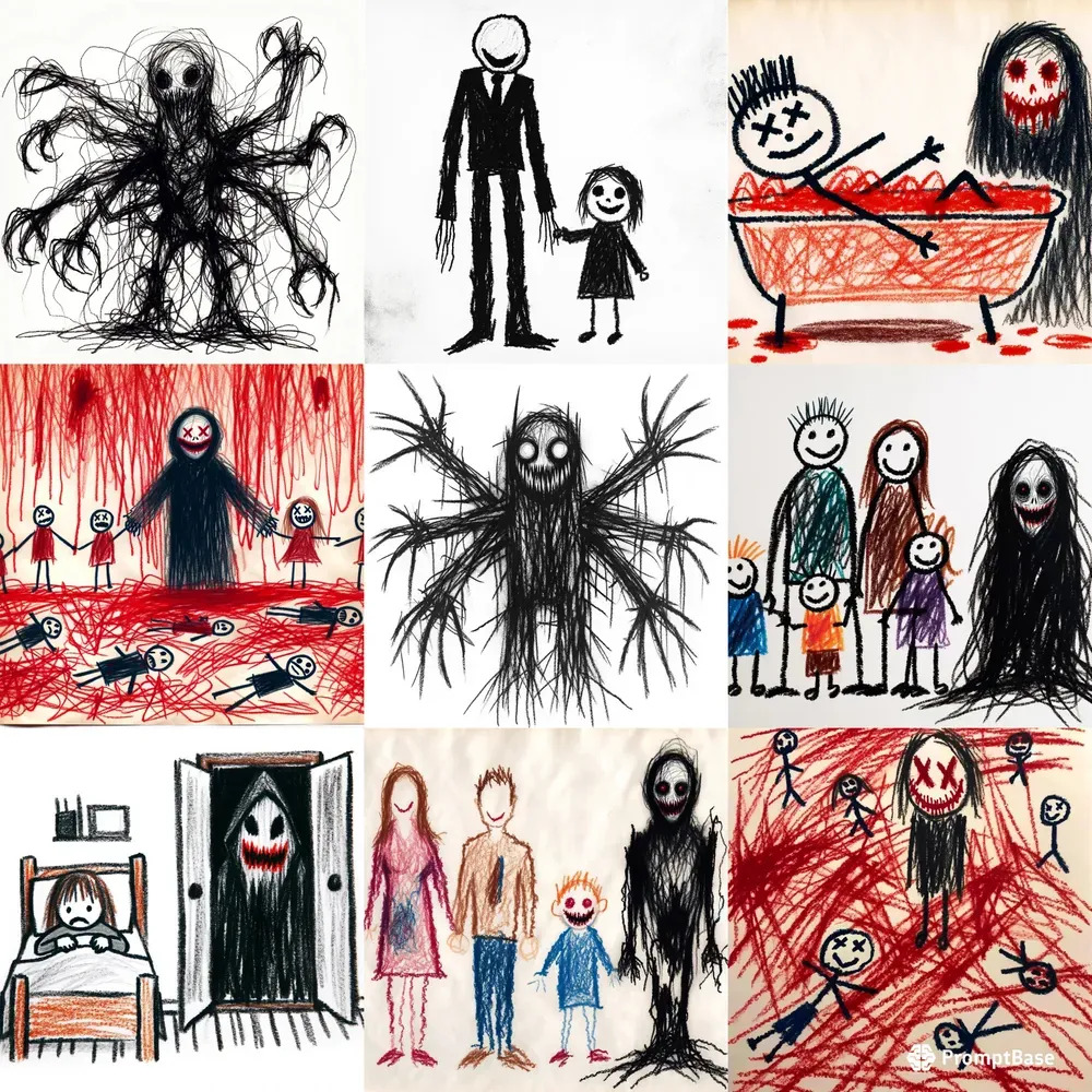 Creepy Kids Horrorstyle Drawings DALL·E Prompt | PromptBase