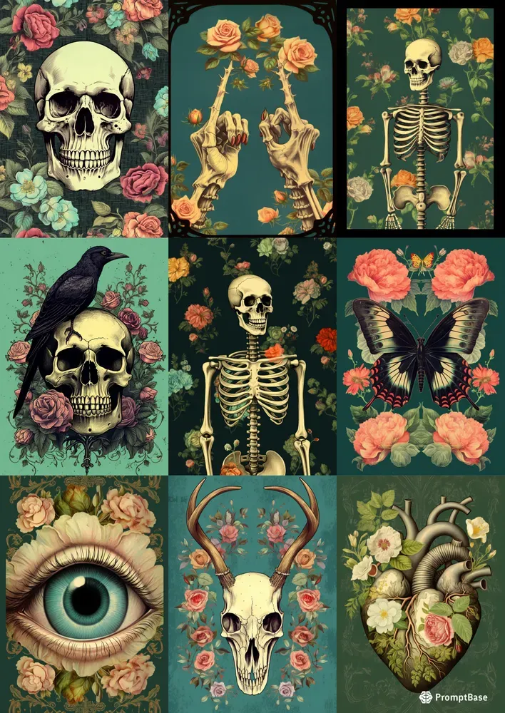 Vintage Hippie Floral Goth Posters Midjourney Prompt | PromptBase
