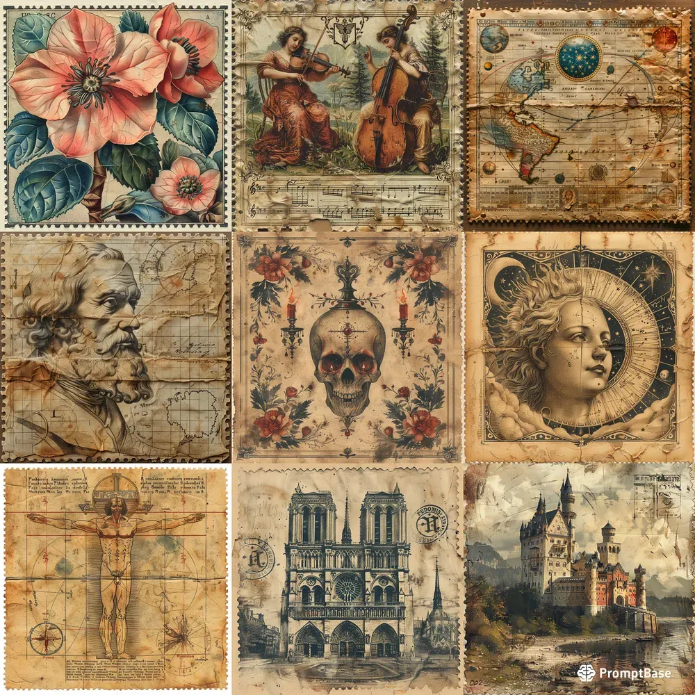 Middle Ages Postage Stamps Midjourney Prompt | PromptBase
