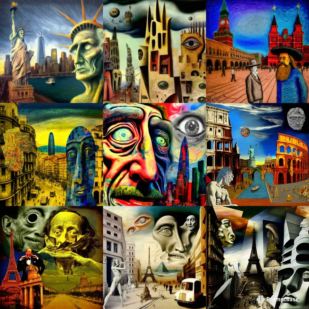 Cities By Famous Surrealist Artists Midjourney Prompt | PromptBase