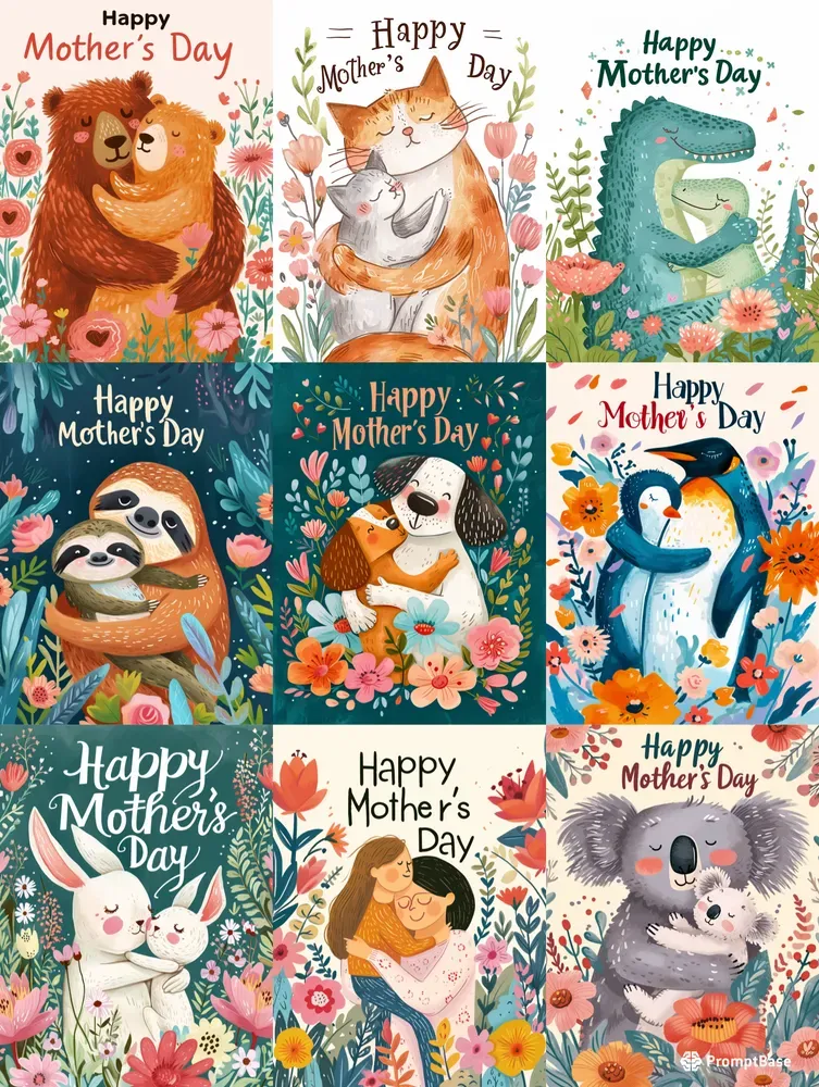 Happy Mothers Day Card Illustrations Midjourney Prompt | PromptBase