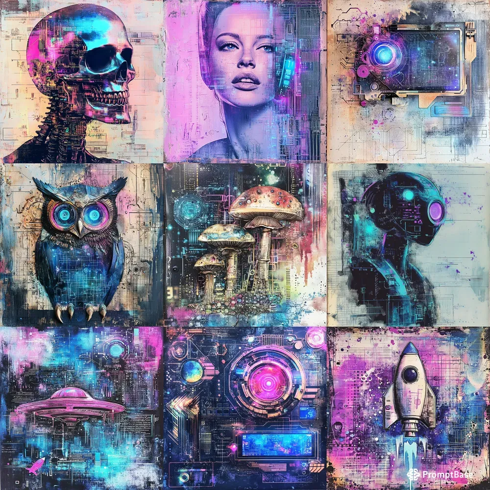 Futuristic Sfscrapbook Junk Journal Pages Midjourney Prompt | PromptBase
