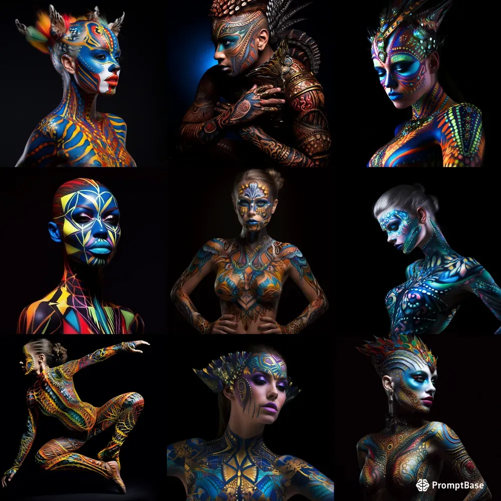 Realistic Body Paint Models Midjourney Prompt | PromptBase
