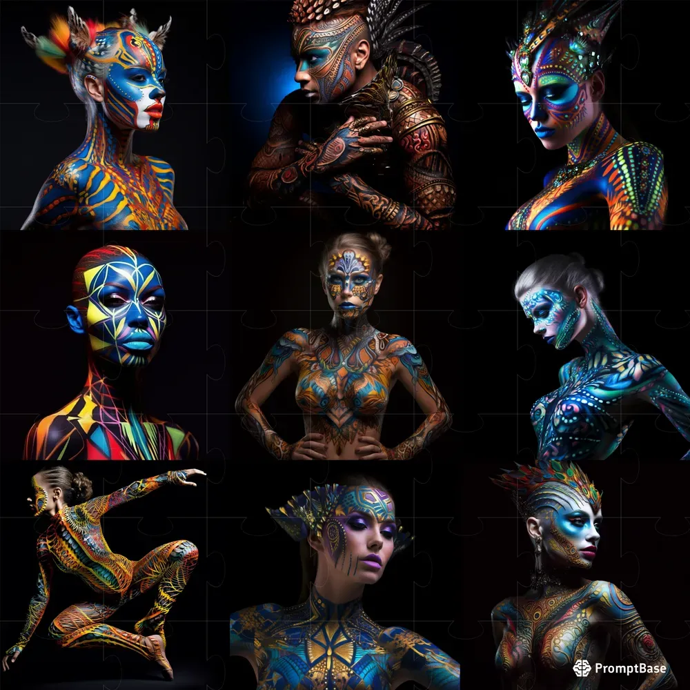 Realistic Body Paint Models Midjourney Prompt | PromptBase