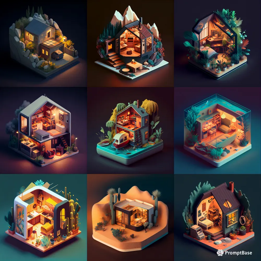 Tiny Isometric Houses Midjourney Prompt | PromptBase