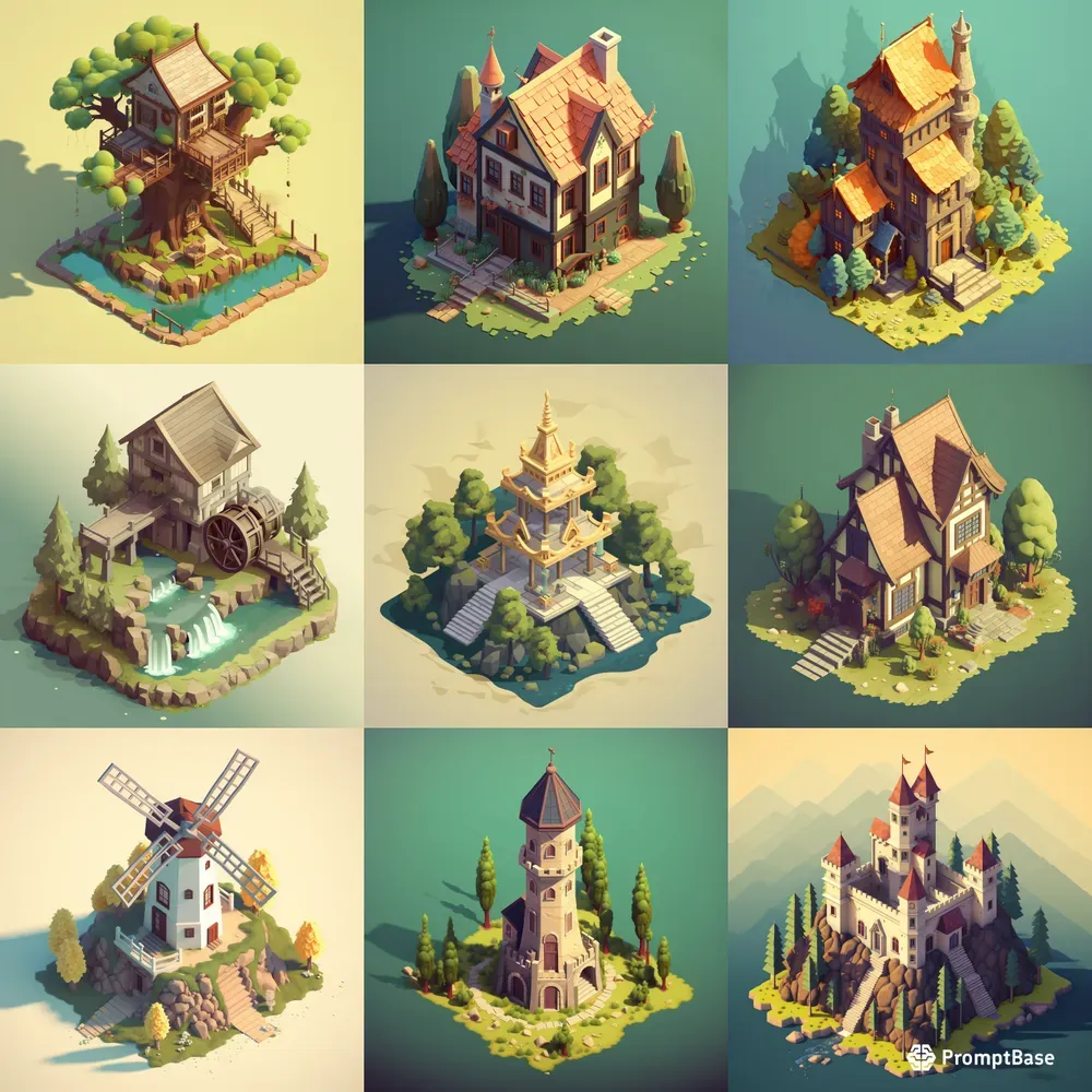 Cartoon Style Isometric Buildings Midjourney Prompt | PromptBase
