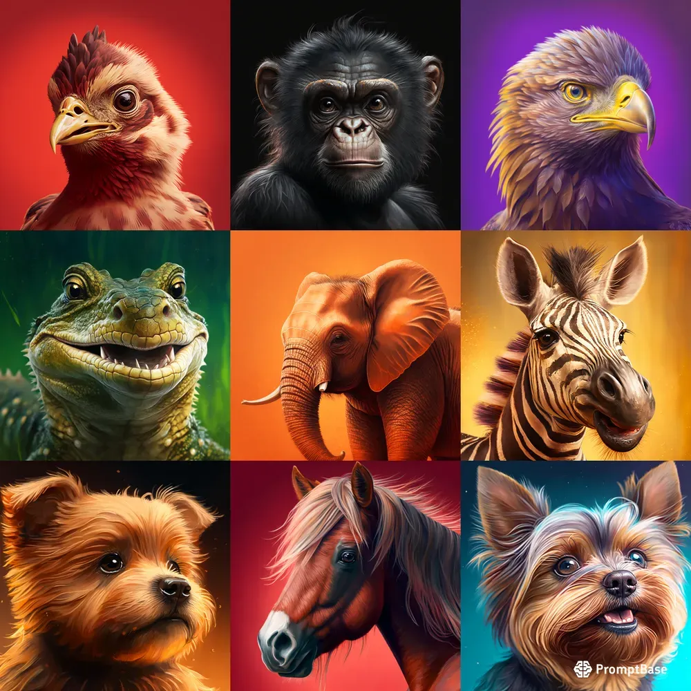Colorful Realistic Cute Animal Portraits Midjourney Prompt | PromptBase