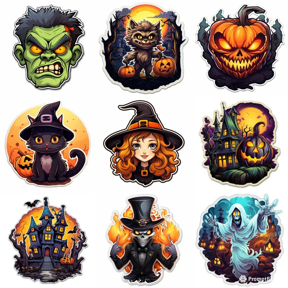 Halloween Sticker Designs Midjourney Prompt | PromptBase