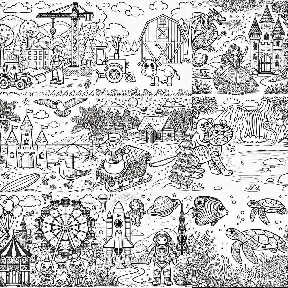 Themed Coloring Pages DALL·E Prompt | PromptBase