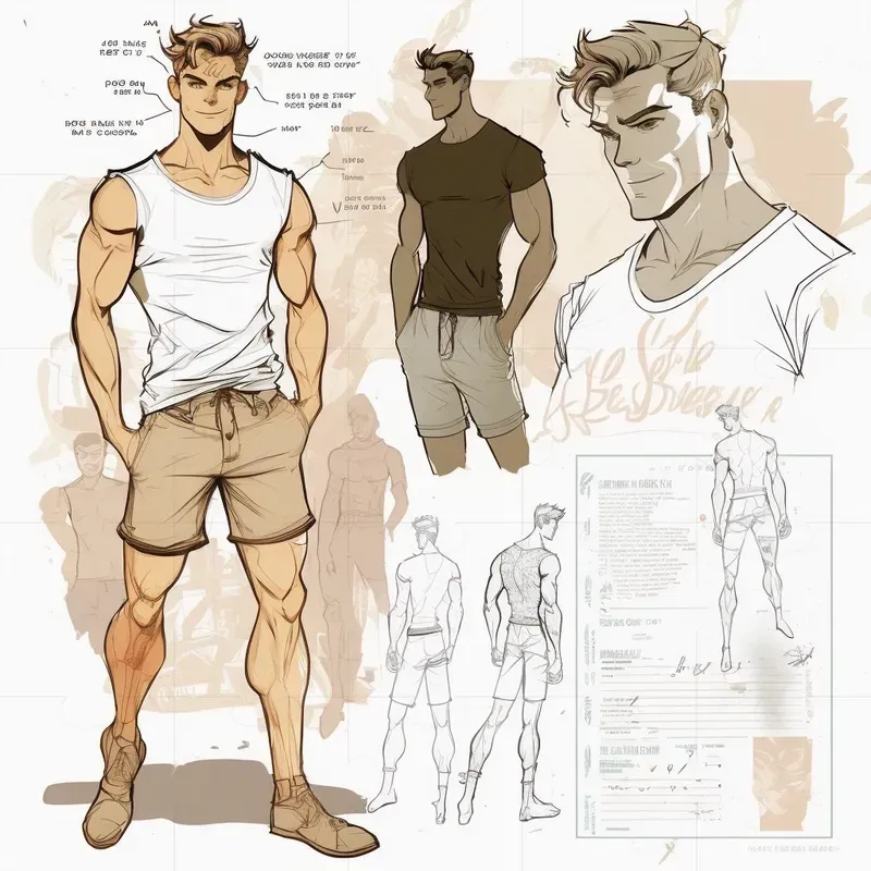 Male Full-body Fashion Character Sketches Midjourney Prompt | PromptBase