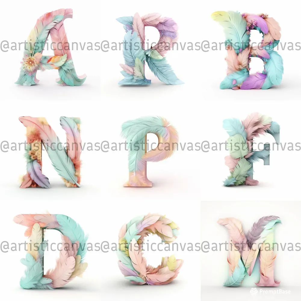 Feather Alphabet Letters Midjourney Prompt | PromptBase