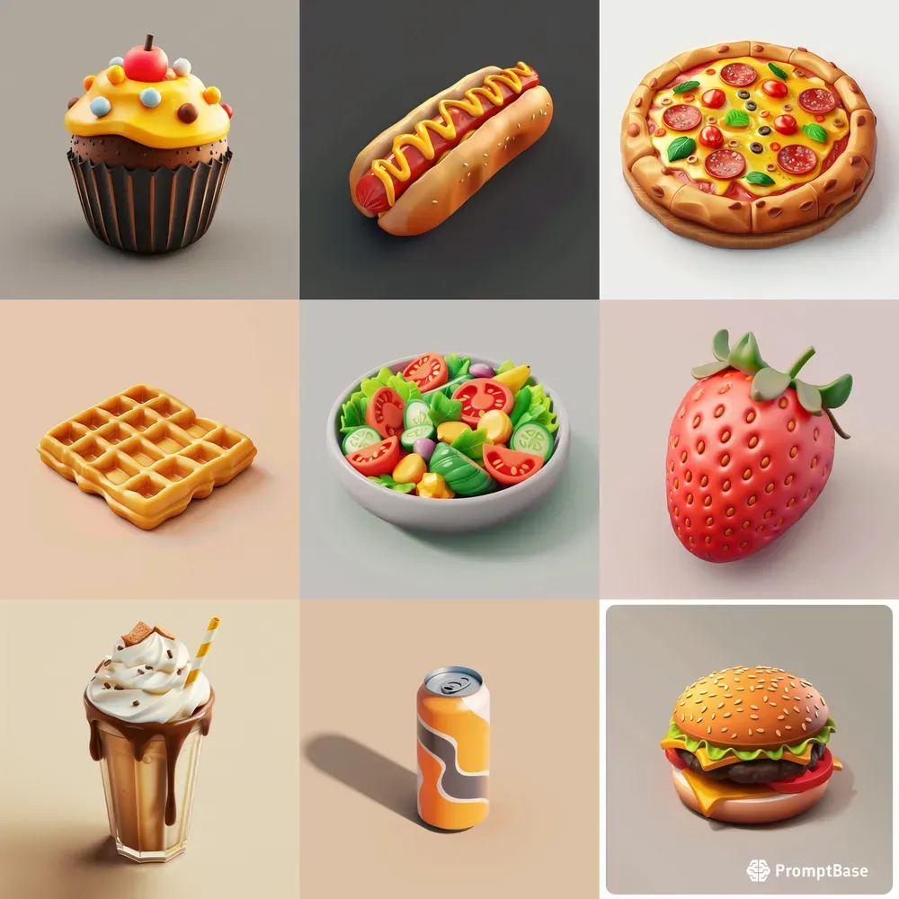 3D Icon Food Renderings Midjourney Prompt | PromptBase