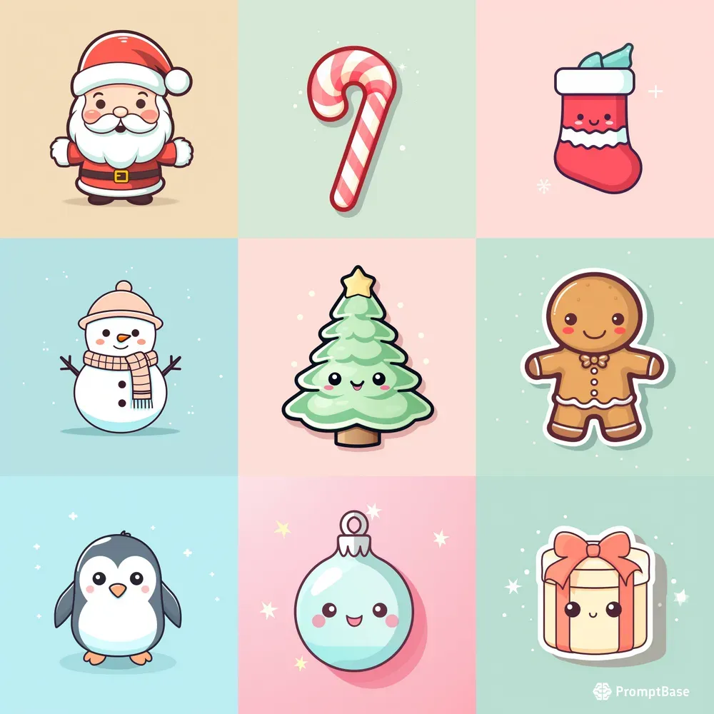 Kawaii Cute Christmas Stickers Midjourney Prompt | PromptBase