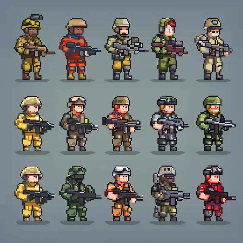 Simple Pixel Video Game Character Sets Midjourney Prompt | PromptBase