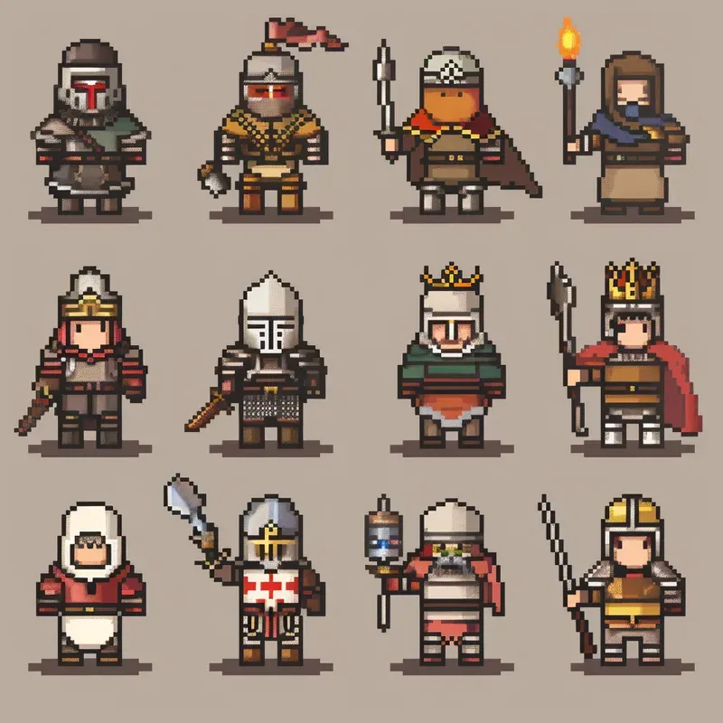 Simple Pixel Video Game Character Sets Midjourney Prompt | PromptBase