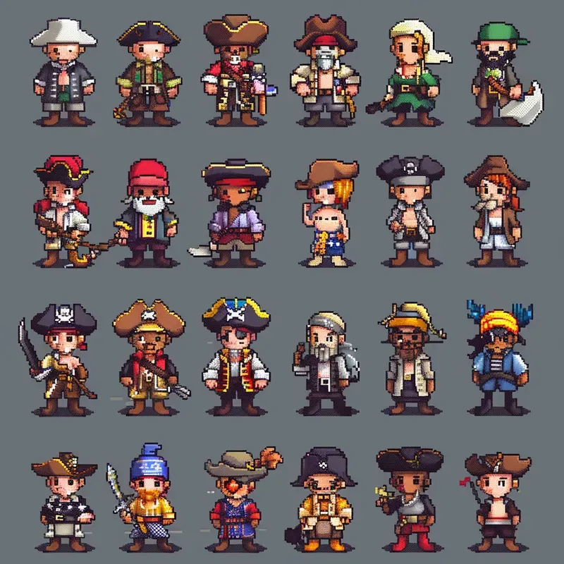 Simple Pixel Video Game Character Sets Midjourney Prompt | PromptBase