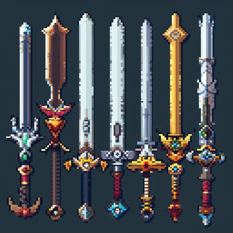 Simple Pixel Video Game Weapon Sets Midjourney Prompt | PromptBase