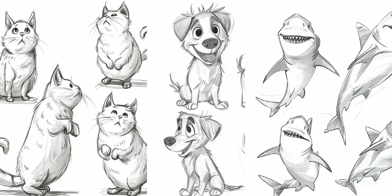Different Angles Of Animal Pencil Sketch Generator App | PromptBase