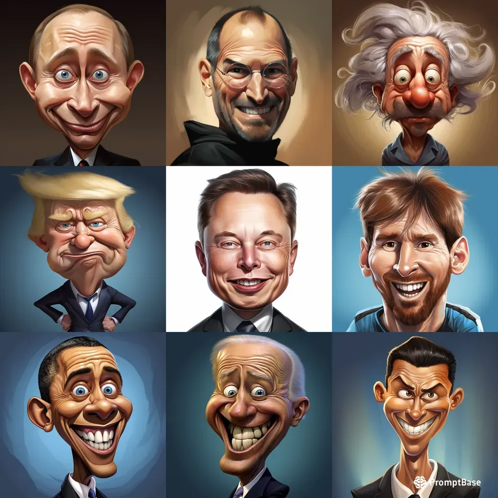 Famous People Satirical Funny Caricatures Midjourney Prompt | PromptBase