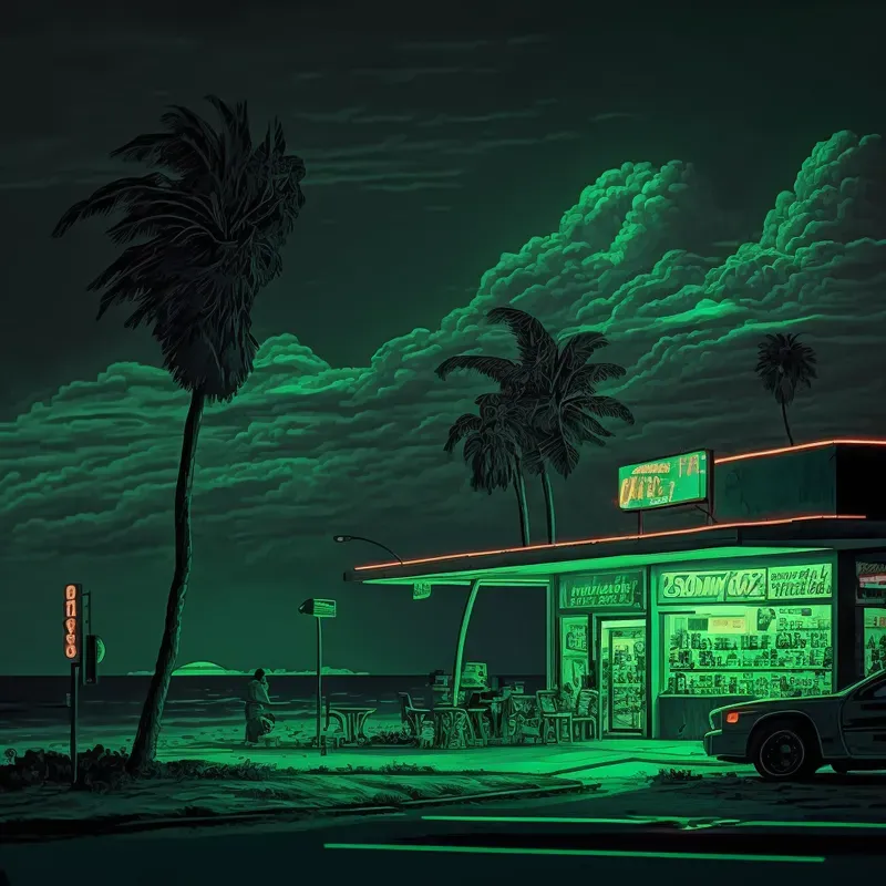 Vivid Green 80s Scapes Midjourney Prompt | PromptBase