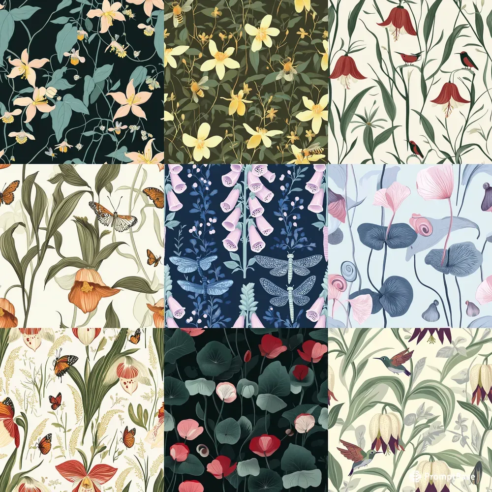 Intricate Botanical Flora Fauna Patterns Midjourney Prompt | PromptBase