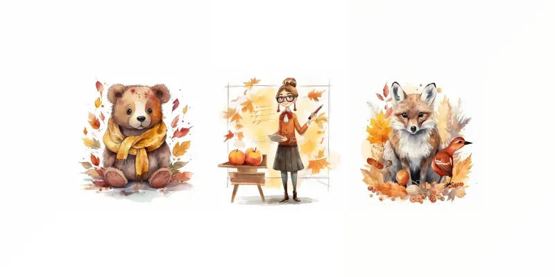 Watercolor Wonders Cute Autumn Cliparts Midjourney Prompt | PromptBase