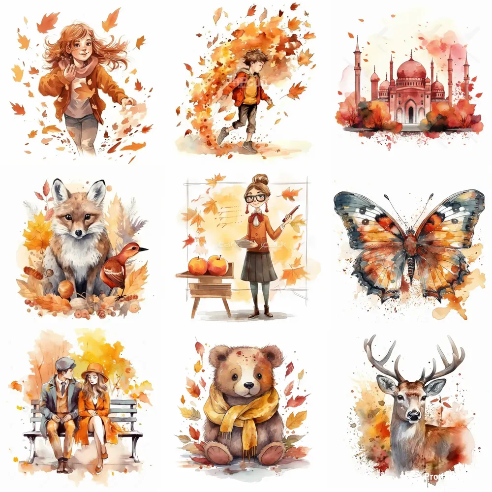 Watercolor Wonders Cute Autumn Cliparts Midjourney Prompt | PromptBase