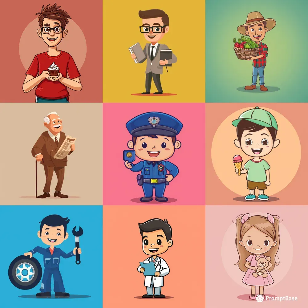 2D Cartoon Vector Illustrations Midjourney Prompt | PromptBase