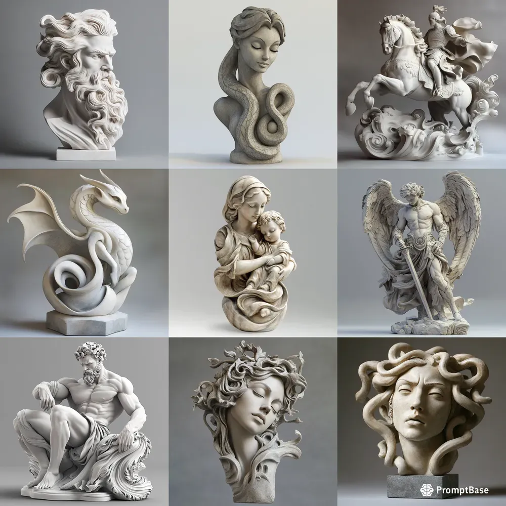 Ancient Greek Sculptures And Art Nouveau Midjourney Prompt | PromptBase