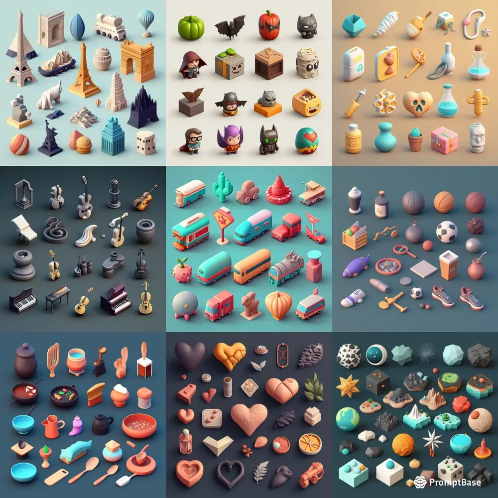 Cute Axonometric Emoji Icons Midjourney Prompt | PromptBase