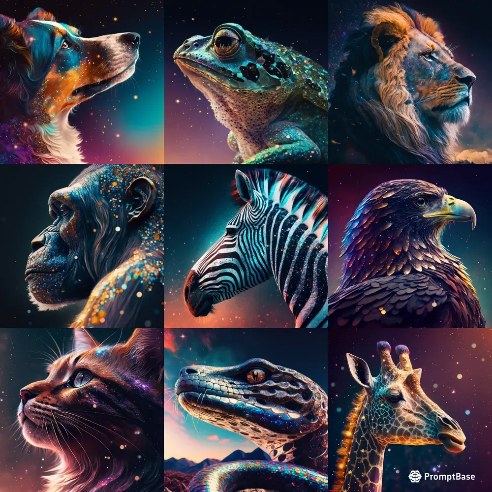 Realistic Sky Particle Animal Portraits Midjourney Prompt | PromptBase