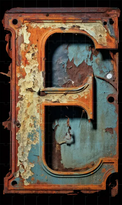 Old Rusty Metal English Alphabets Midjourney Prompt | PromptBase